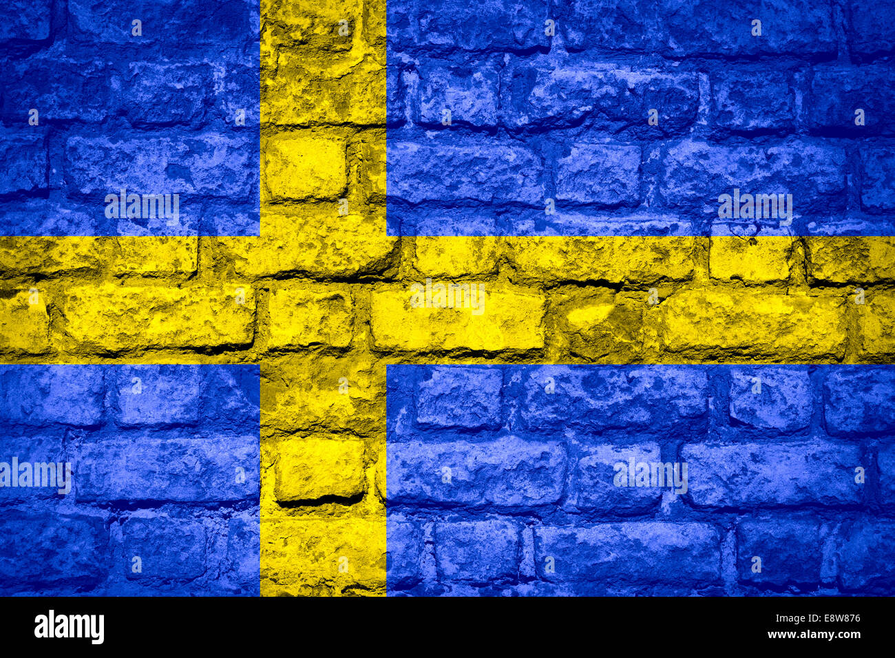 flag of Sweden or Swedish banner on brick texture Stock Photo - Alamy