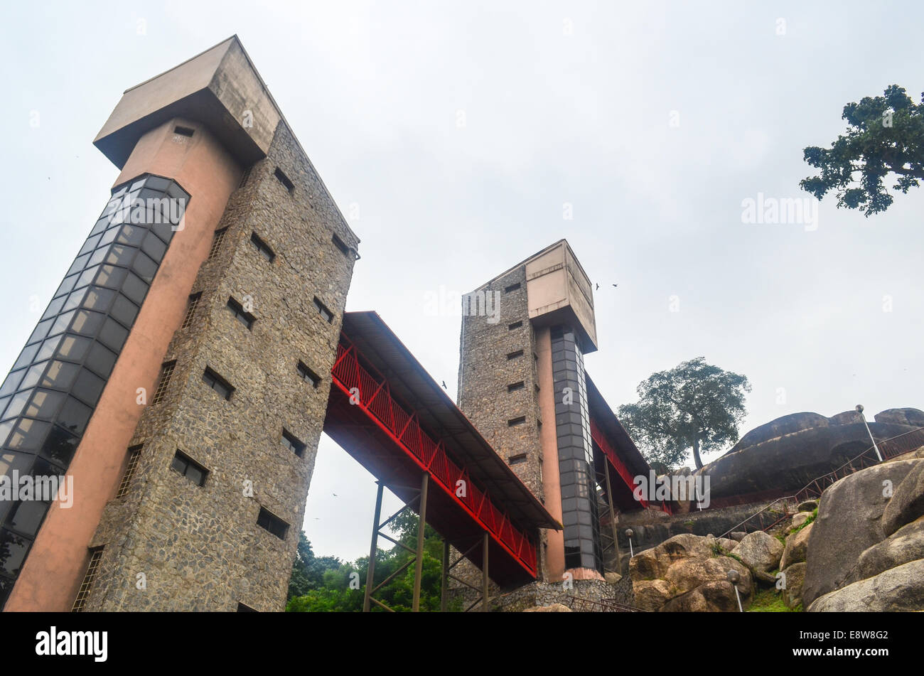 Modern lifts to the top of the Olumo rock, a tourist attraction in ...