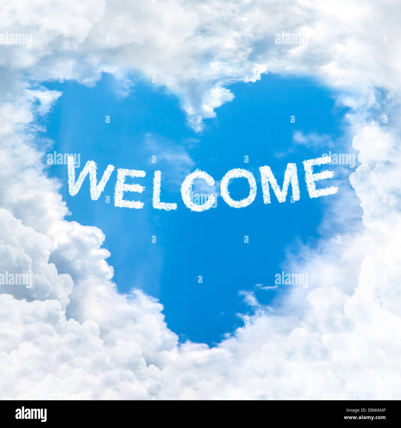 welcome word on blue sky inside heart cloud form Stock Photo - Alamy