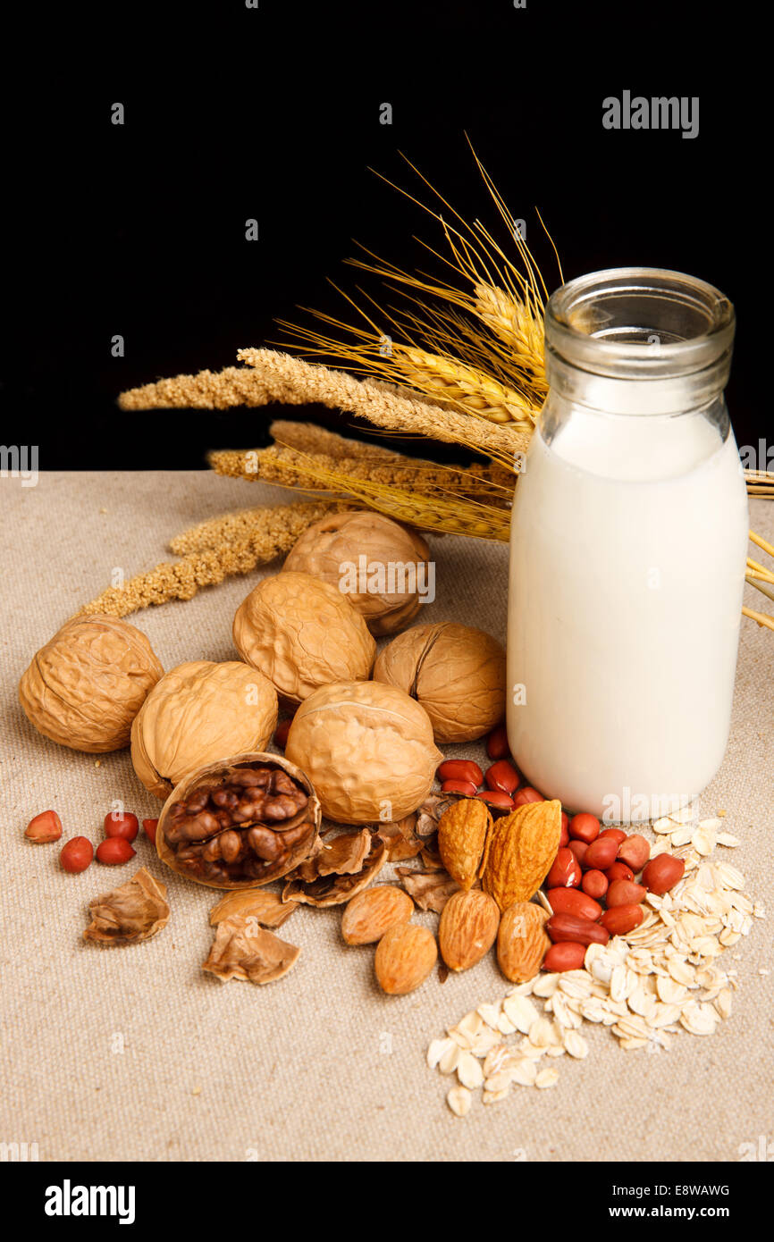 Nuts and milk Stock Photo - Alamy