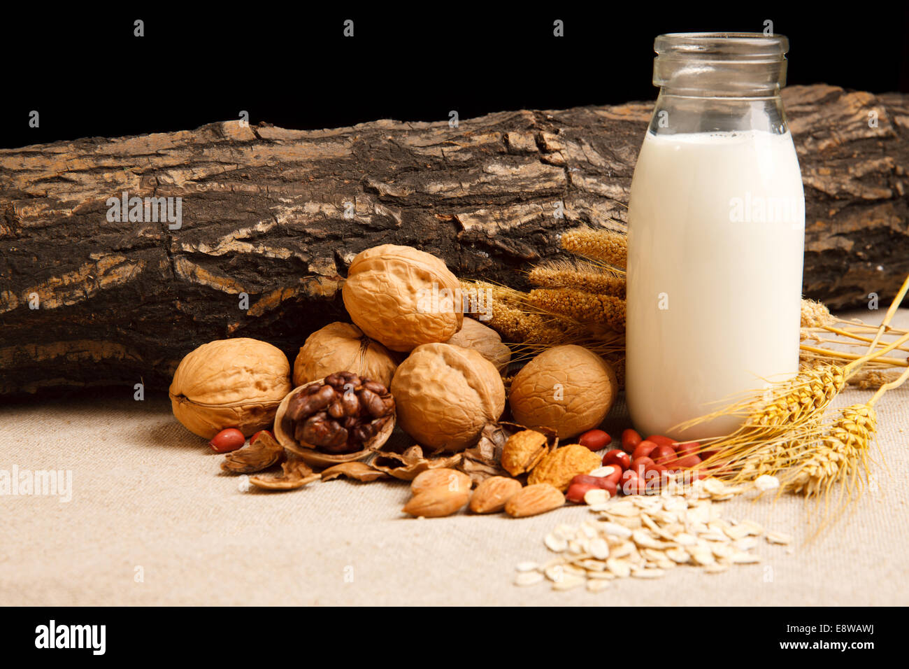 Nuts and milk Stock Photo - Alamy