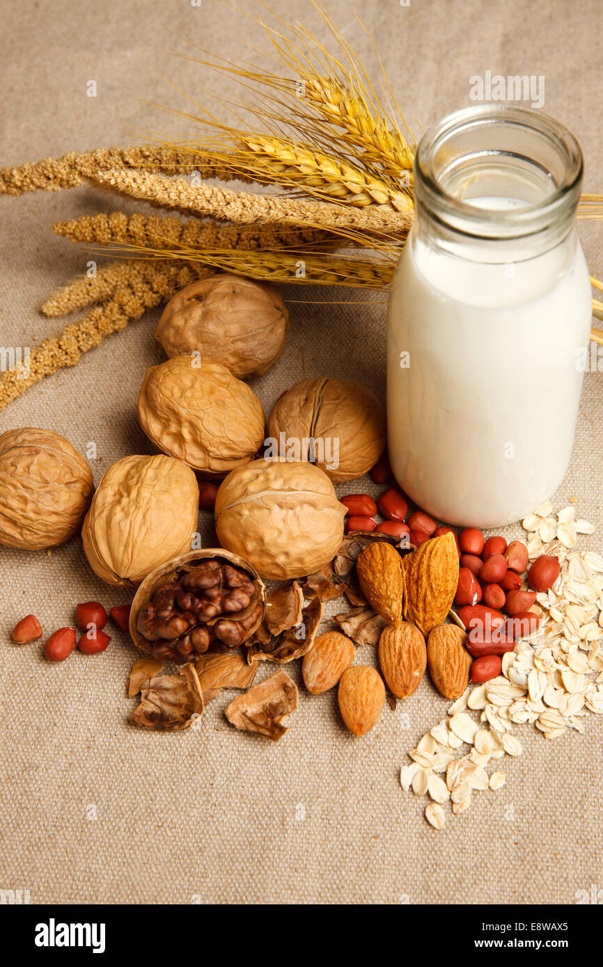 Nuts and milk Stock Photo - Alamy