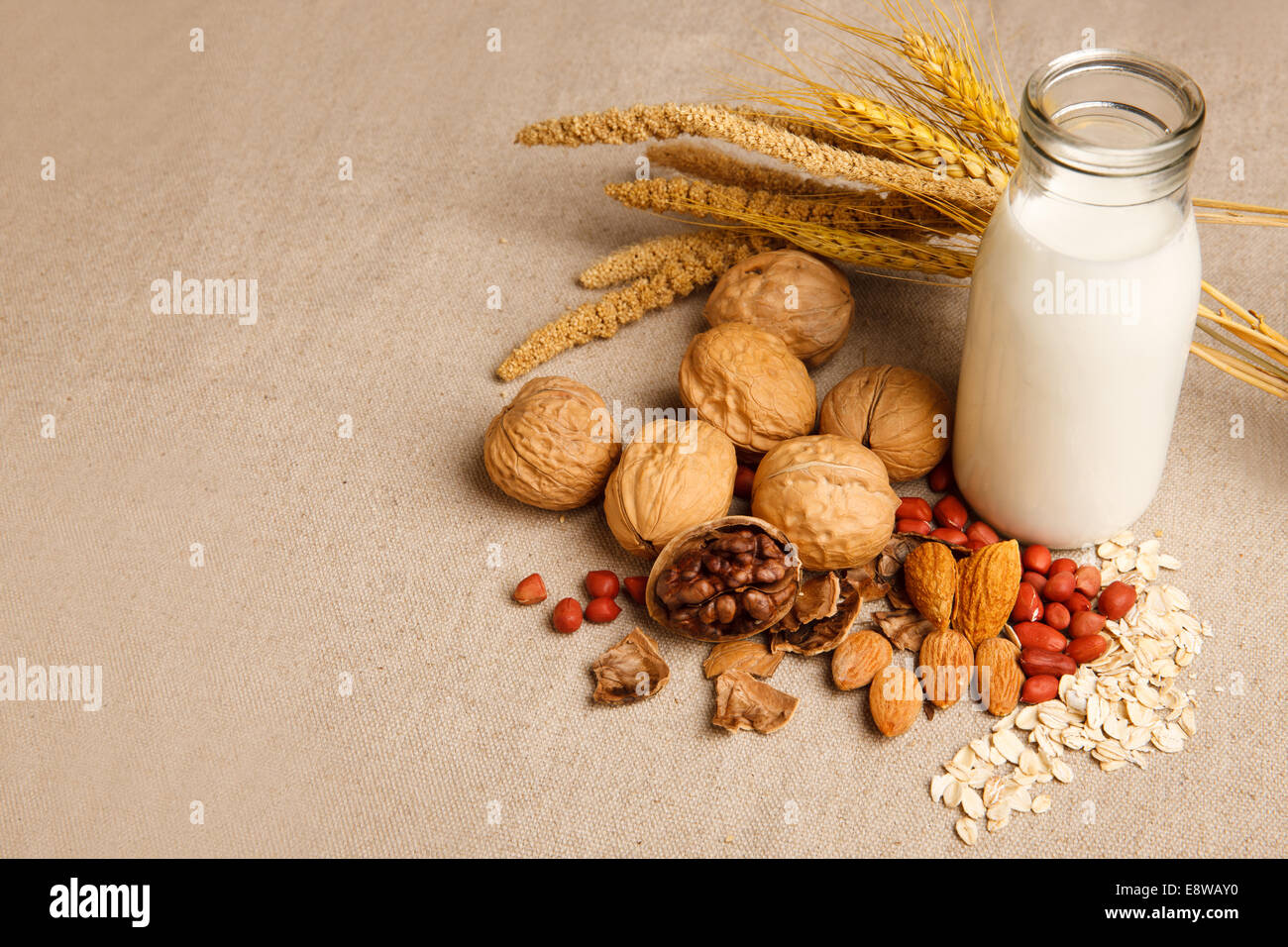 Nuts and milk Stock Photo - Alamy