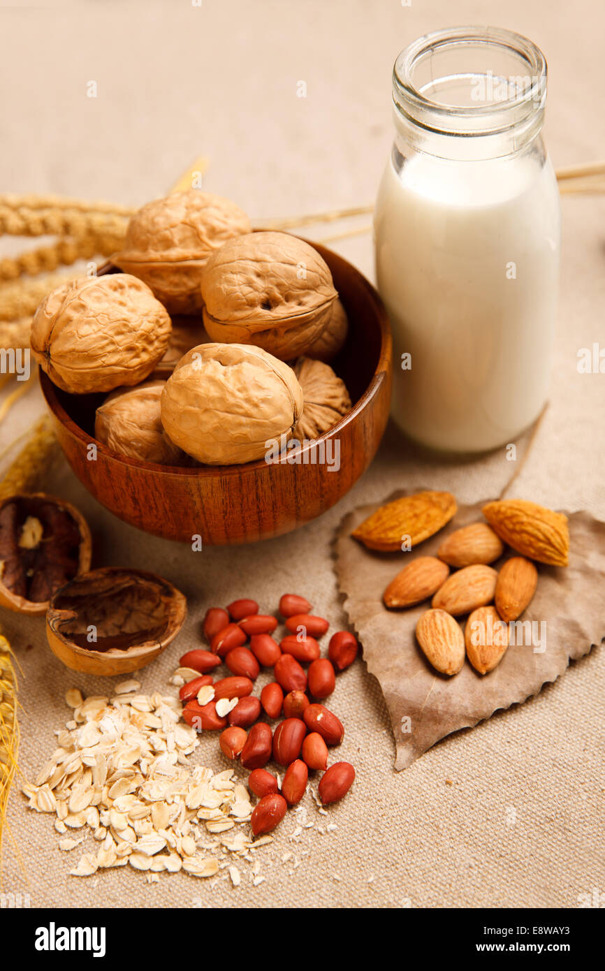 Nuts and milk Stock Photo - Alamy