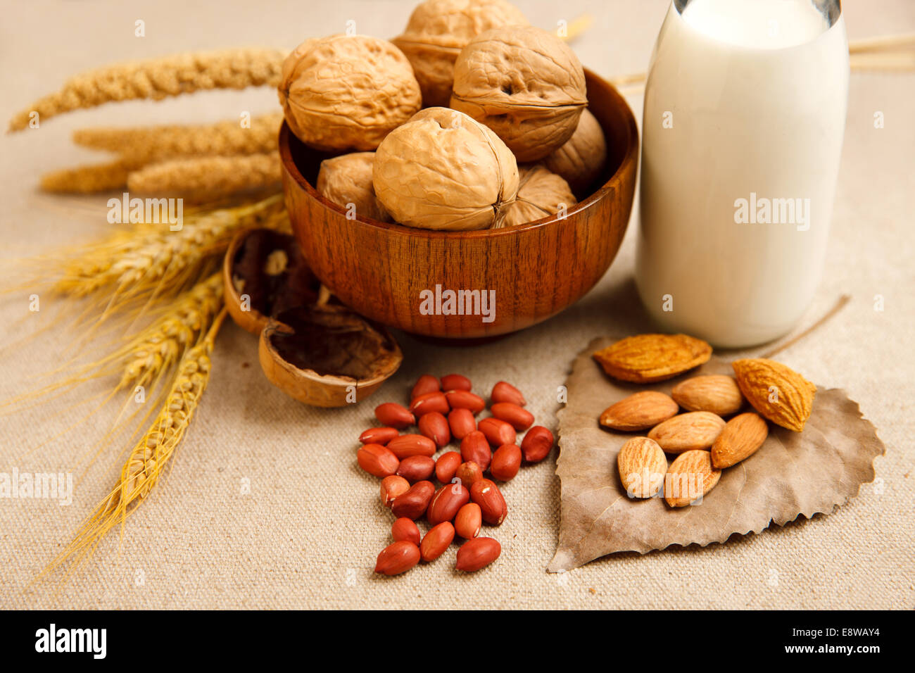 Nuts and milk Stock Photo - Alamy