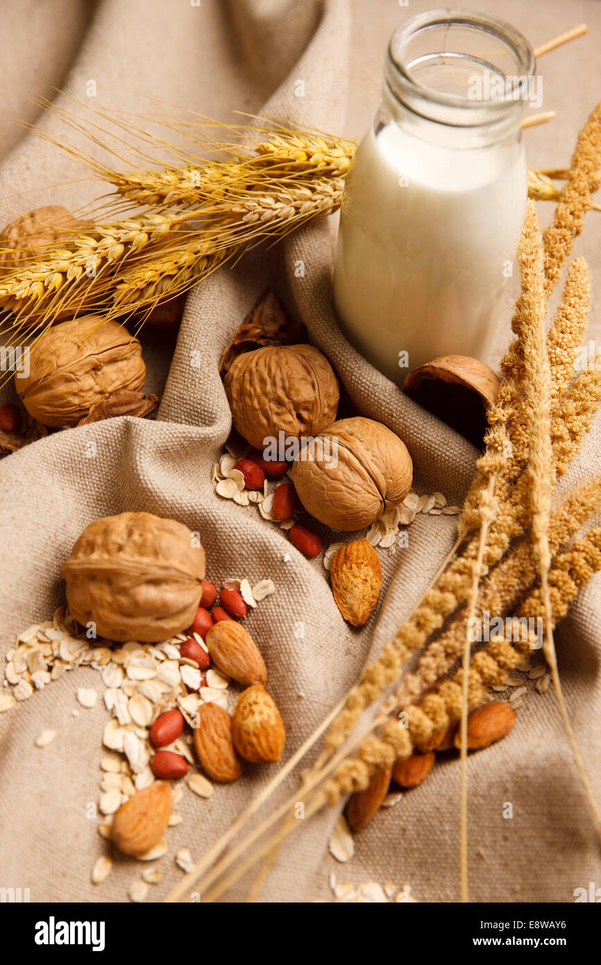 Nuts and milk Stock Photo - Alamy