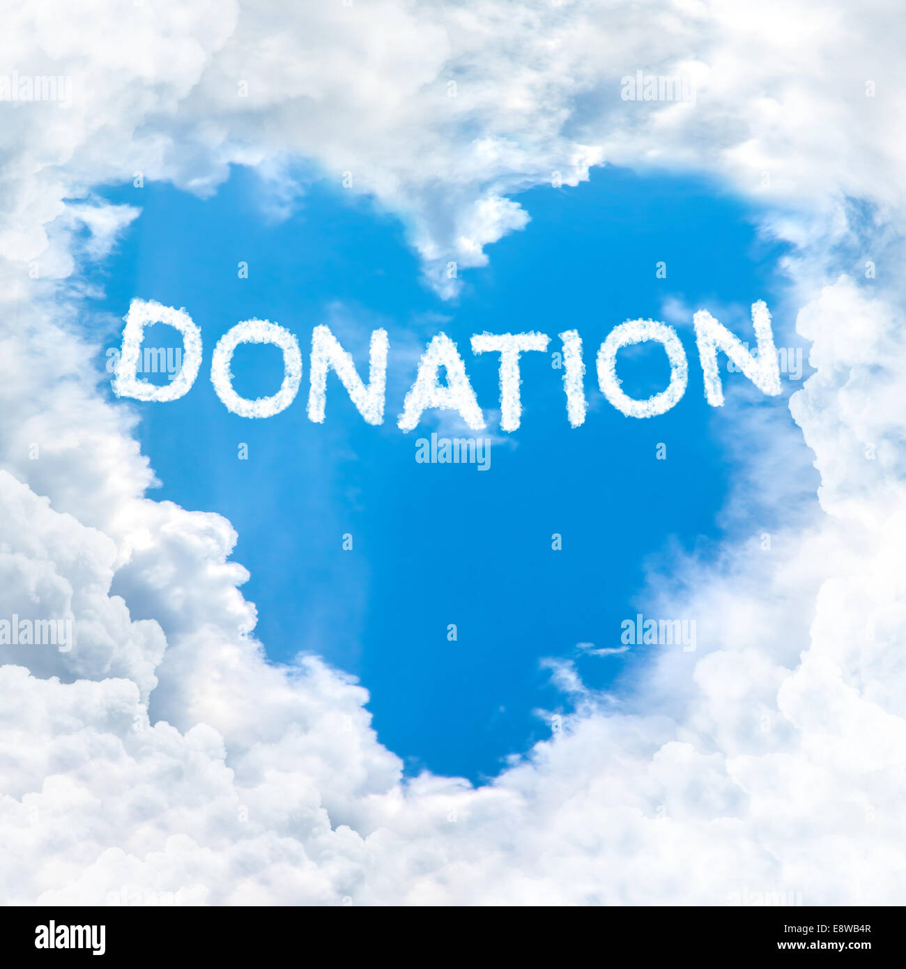 donation word on blue sky inside heart cloud form Stock Photo - Alamy