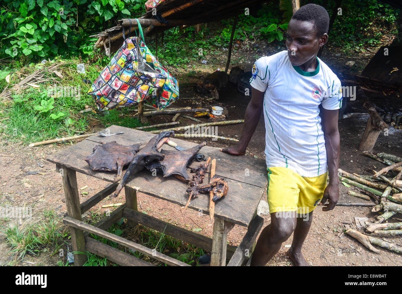 Nigerian men selling bush meat (mostly porcupine) on the road side in ...