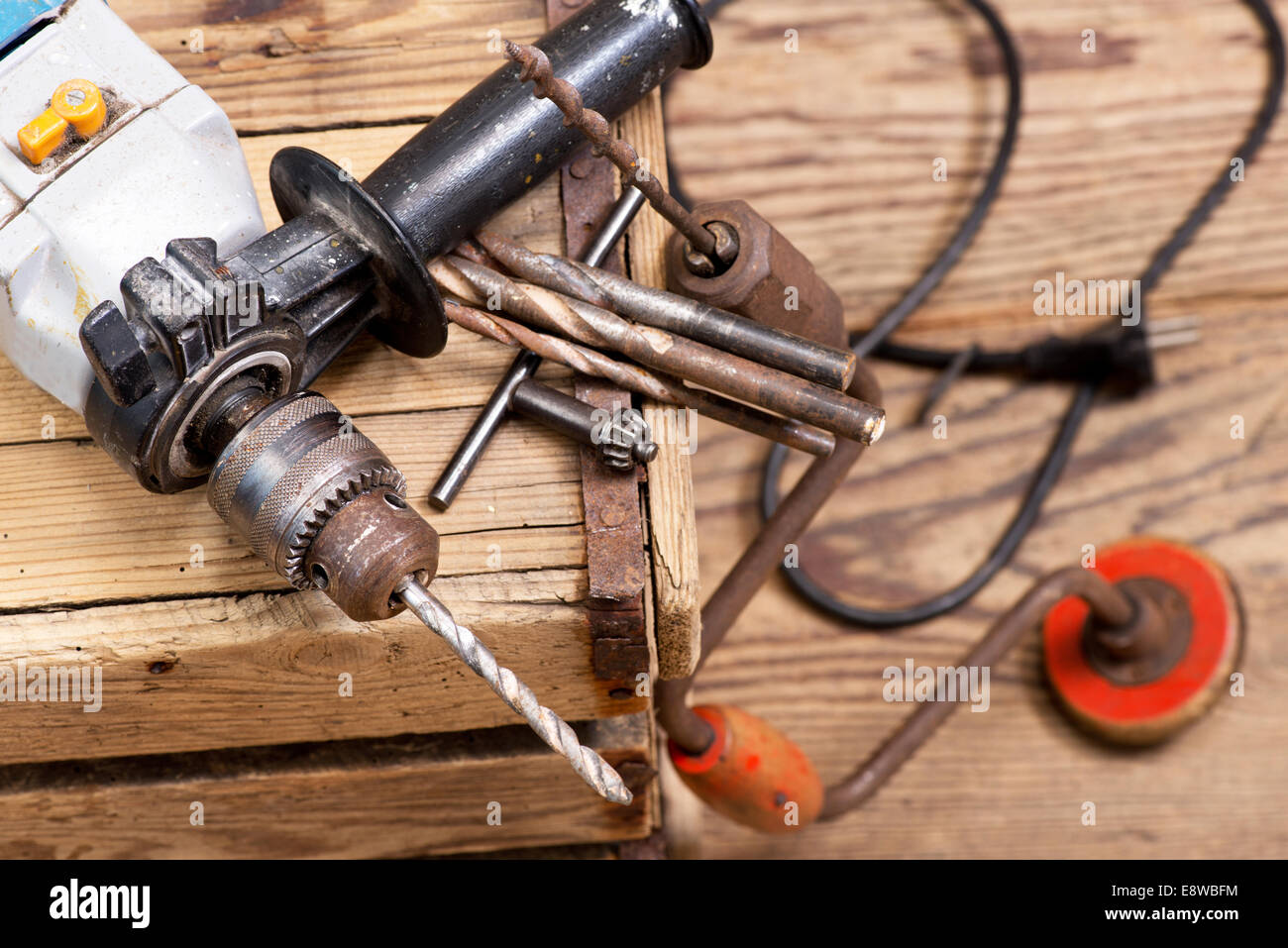 a still life with electric drill in workroom Stock Photo - Alamy