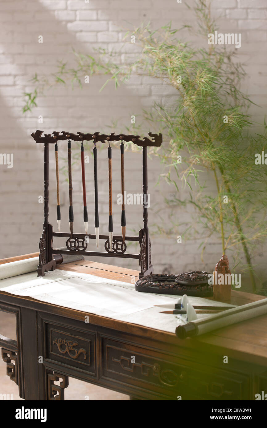 Ink,paper and writing brush Stock Photo - Alamy