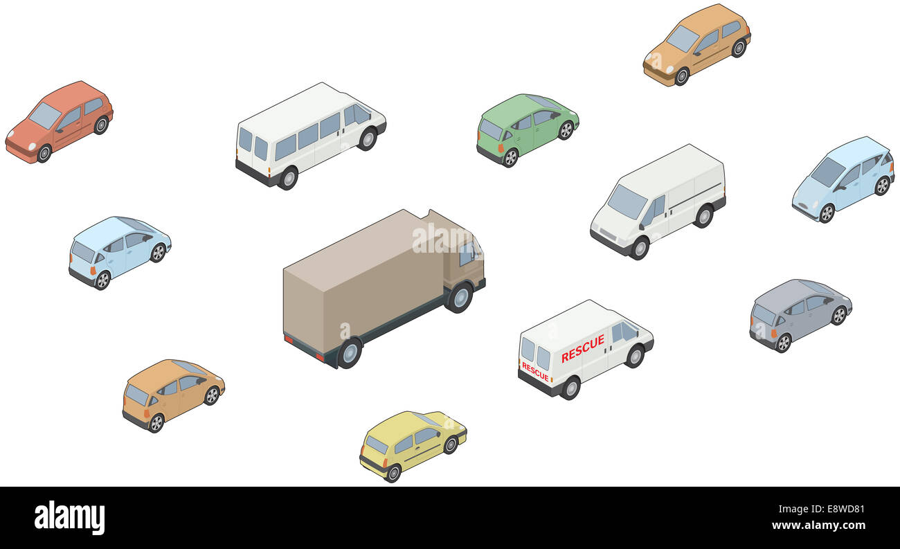 3D, Isometric selection of vehicles Stock Photo - Alamy