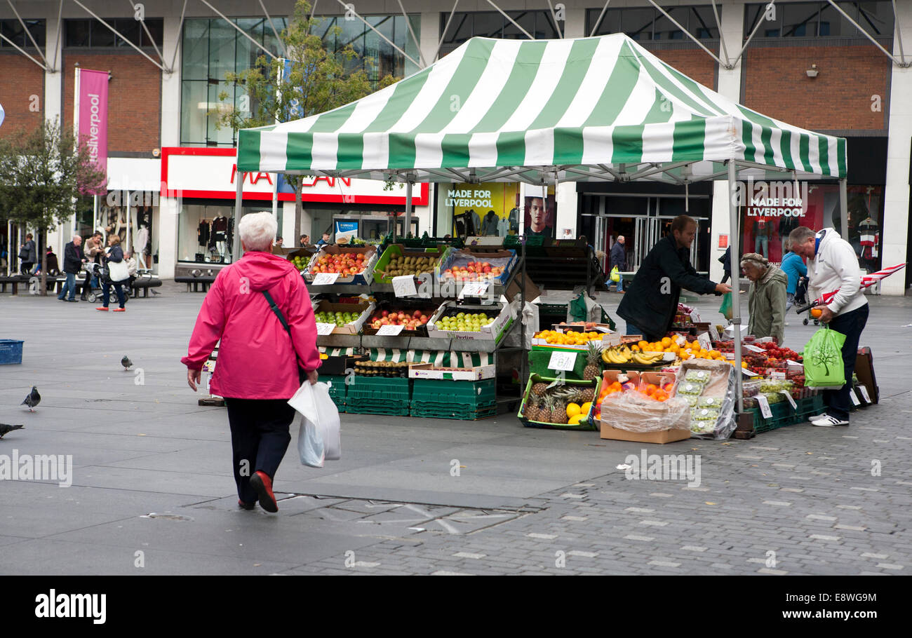 Fresh fruit stall vending local produce Williamson Square, Liverpool ...