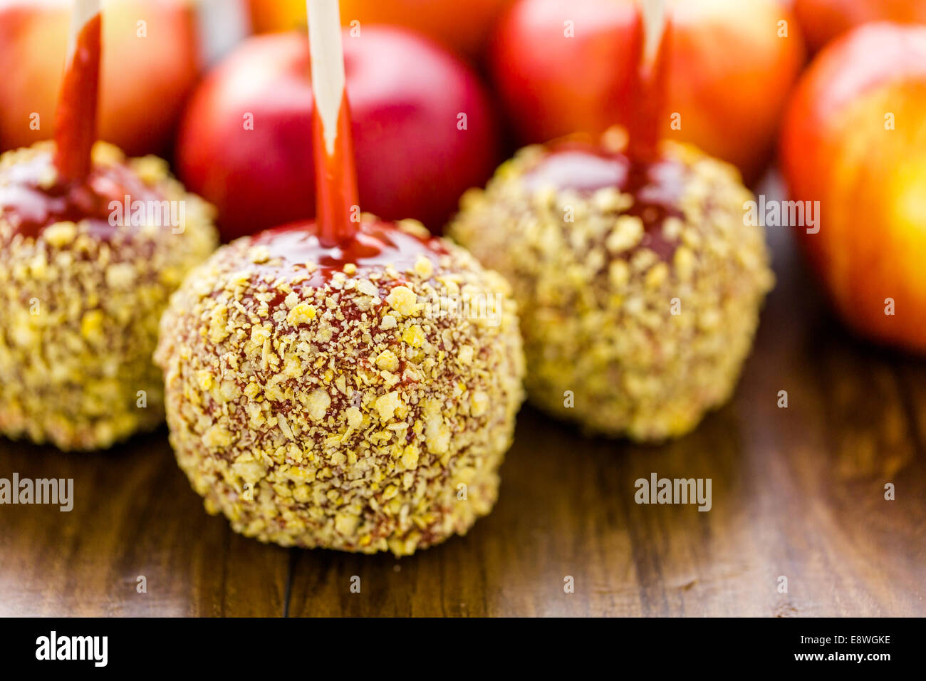 Hand dipped caramel apples decorated for Halloween Stock Photo - Alamy