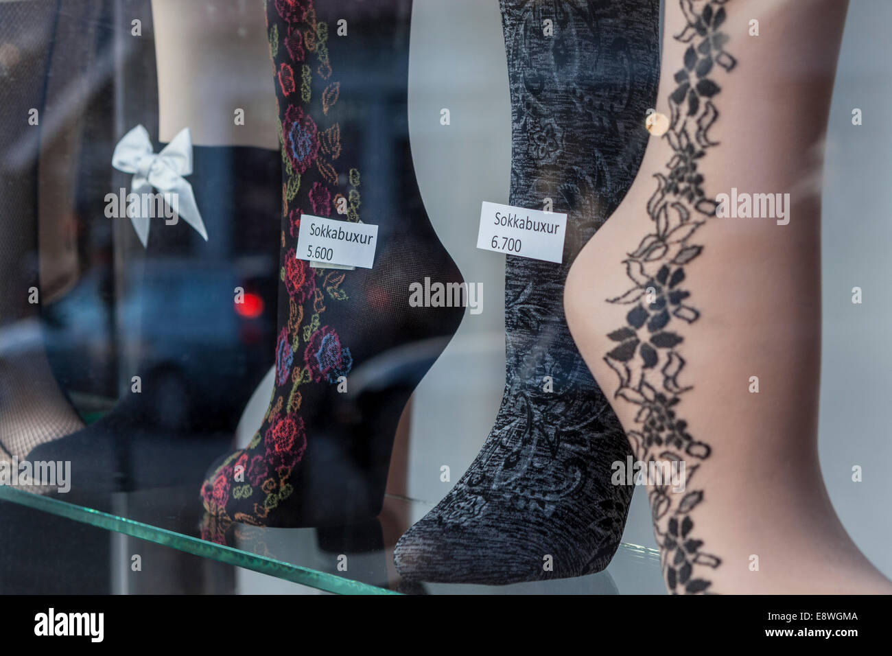 Retail display of patterned tights Stock Photo - Alamy