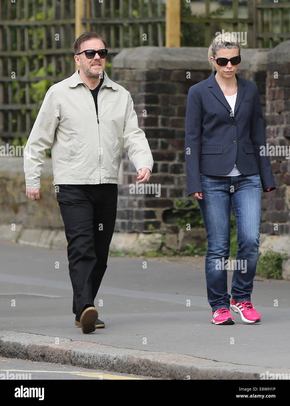 Ricky Gervais and long term partner Jane Fallon seen walking in North ...