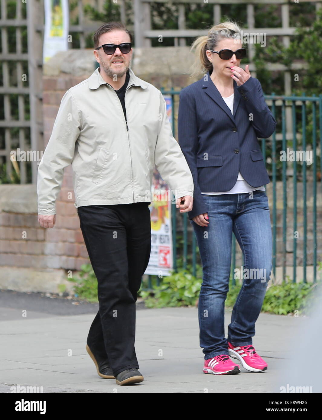Ricky Gervais and long term partner Jane Fallon seen walking in North ...