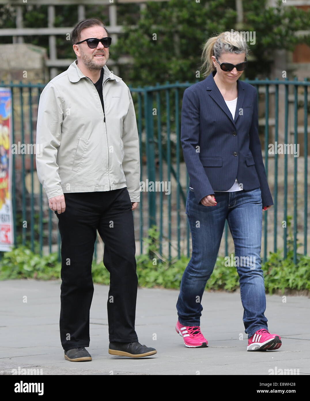 Ricky Gervais and long term partner Jane Fallon seen walking in North ...