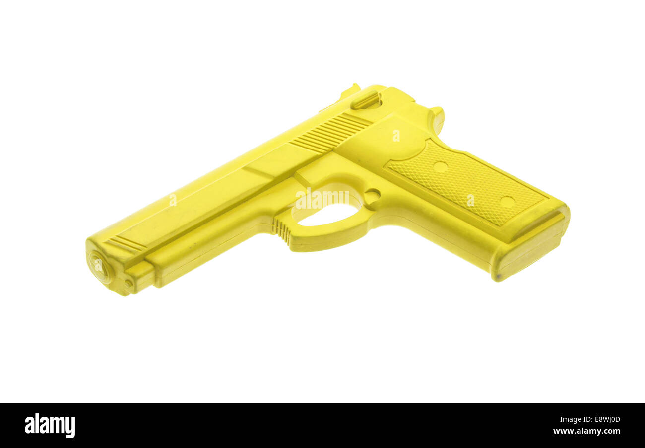 Yellow training gun isolated on white, law enforcement Stock Photo - Alamy