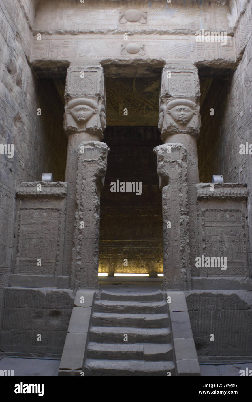 Egypt. Dendera. Hathor Temple. New Year Chapel with Hathoric columns ...