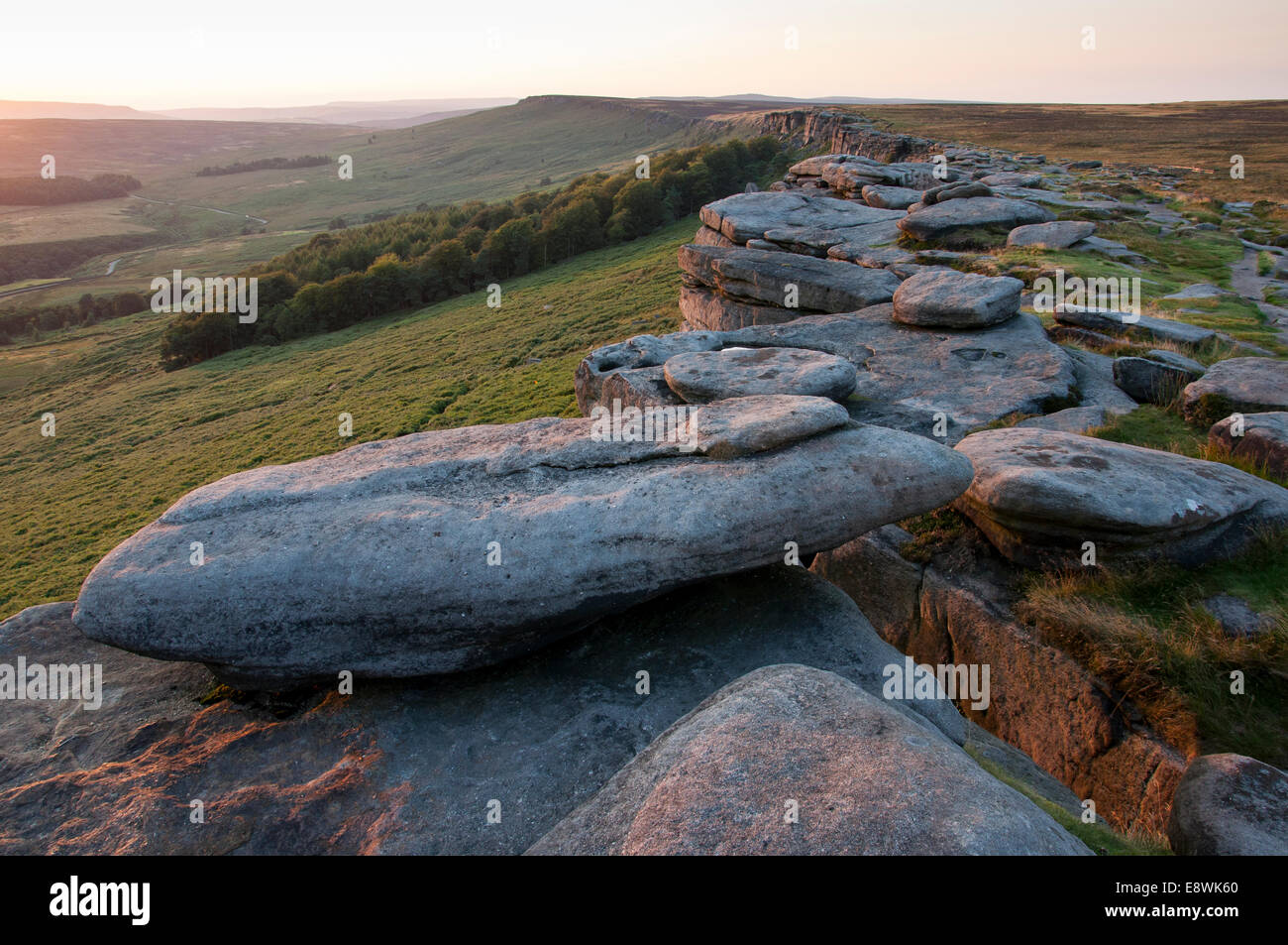 Stanage edge in the Peak District national park on a warm summer ...