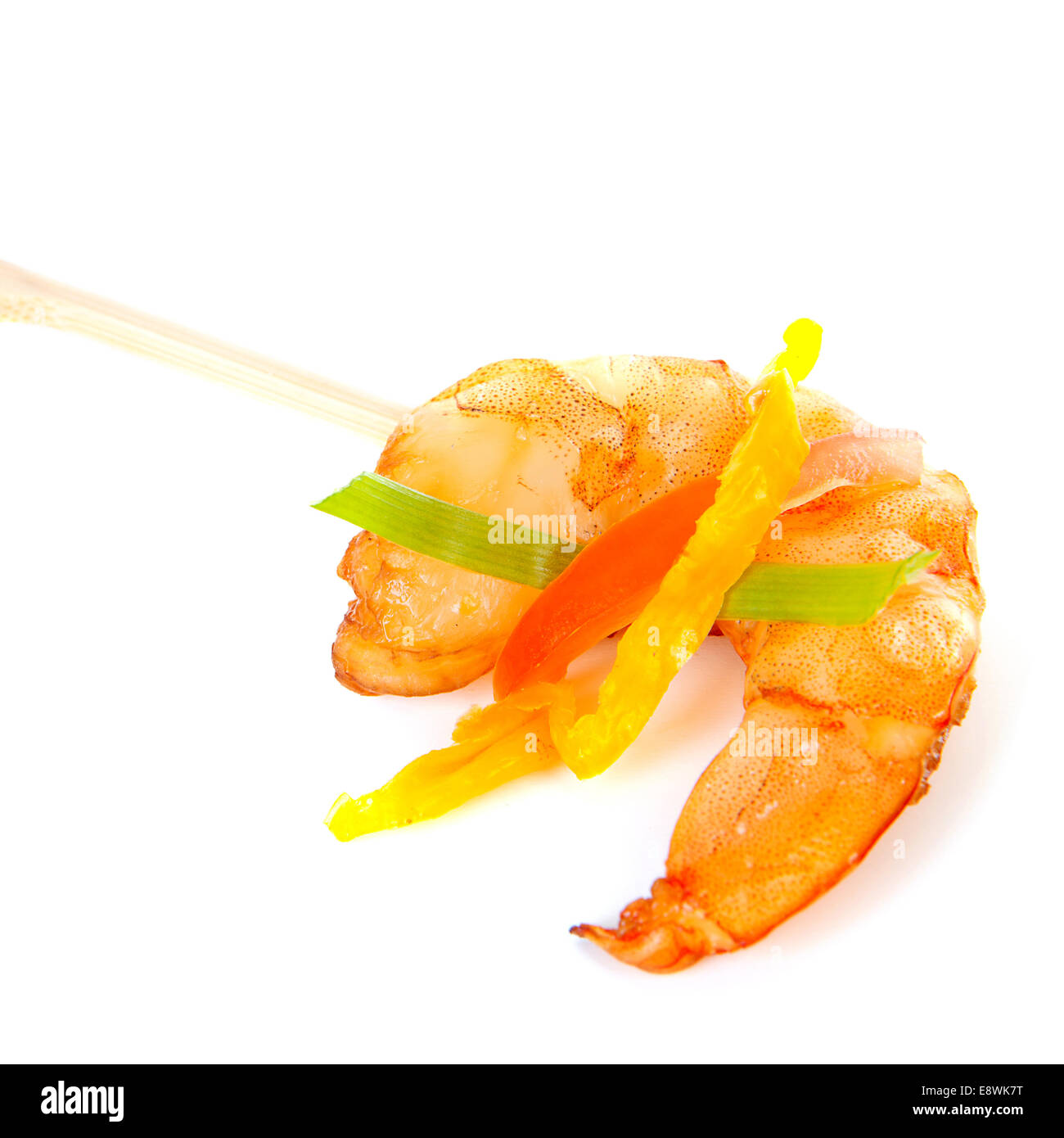 Little prawn snacks on stick over white backgorund Stock Photo - Alamy
