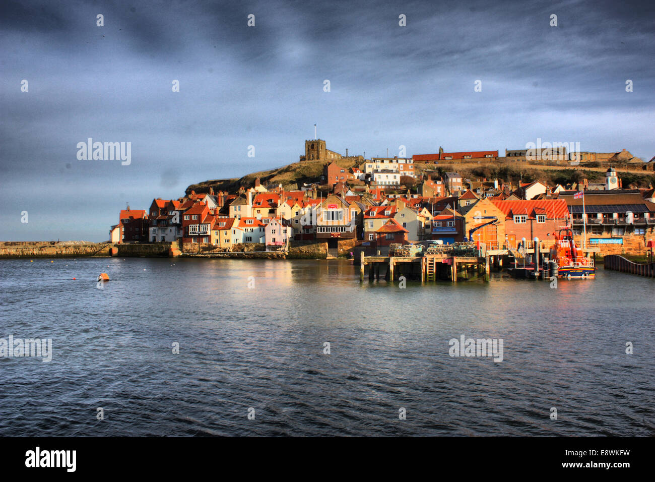 Whitby East Cliff buildings from West Cliff side of the esk estuary ...