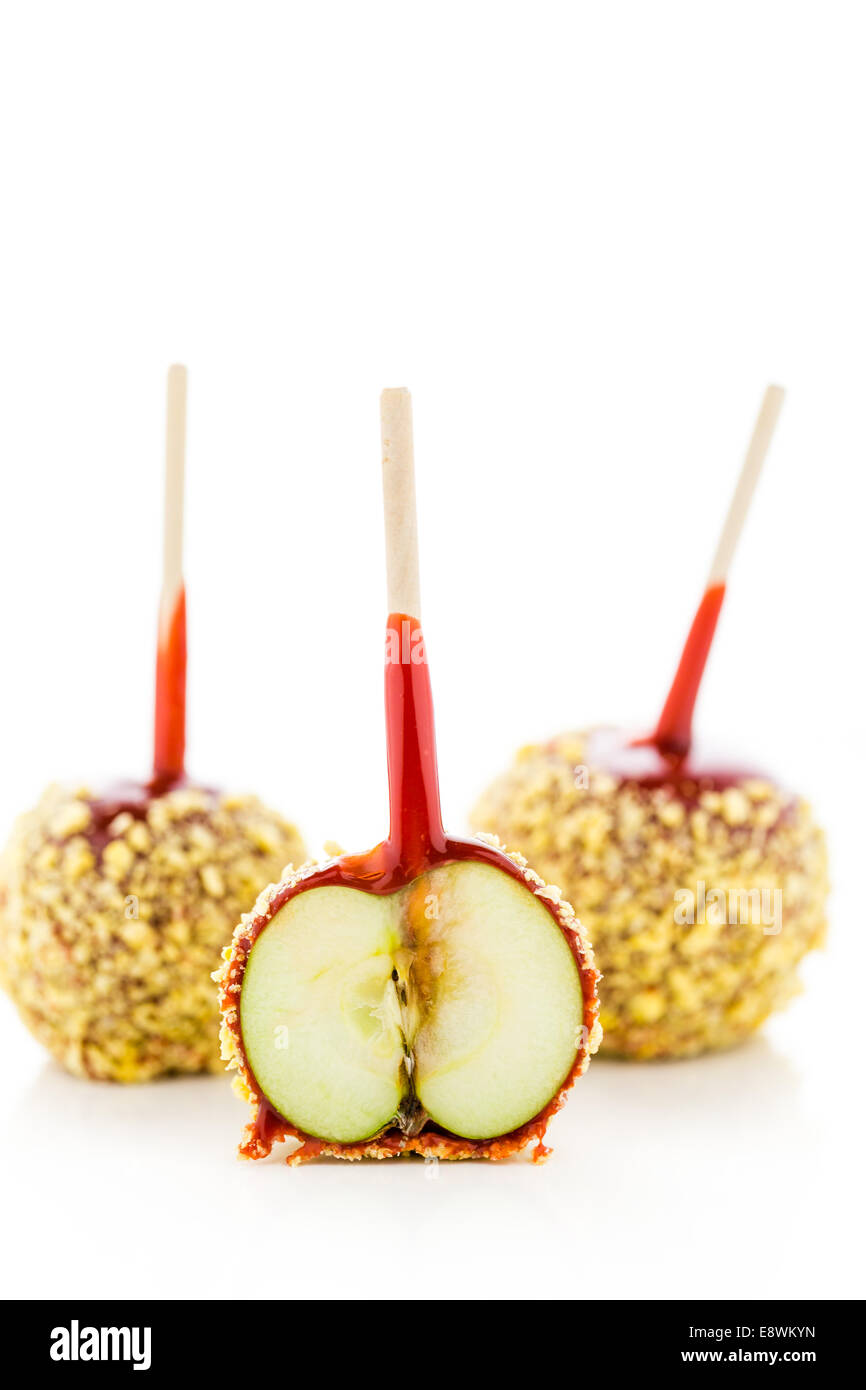 Hand dipped caramel apples decorated for Halloween Stock Photo - Alamy