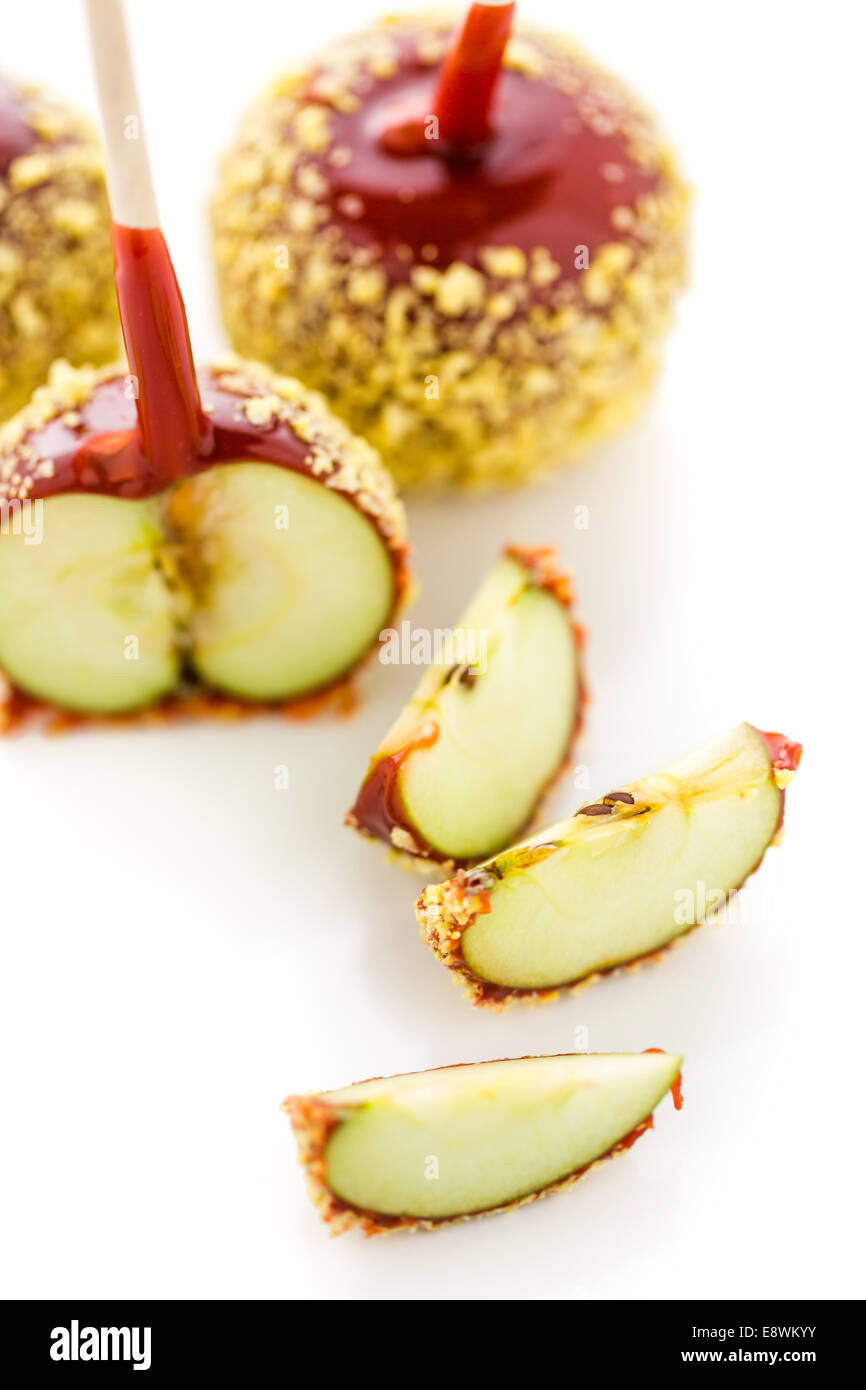 Hand dipped caramel apples decorated for Halloween Stock Photo - Alamy
