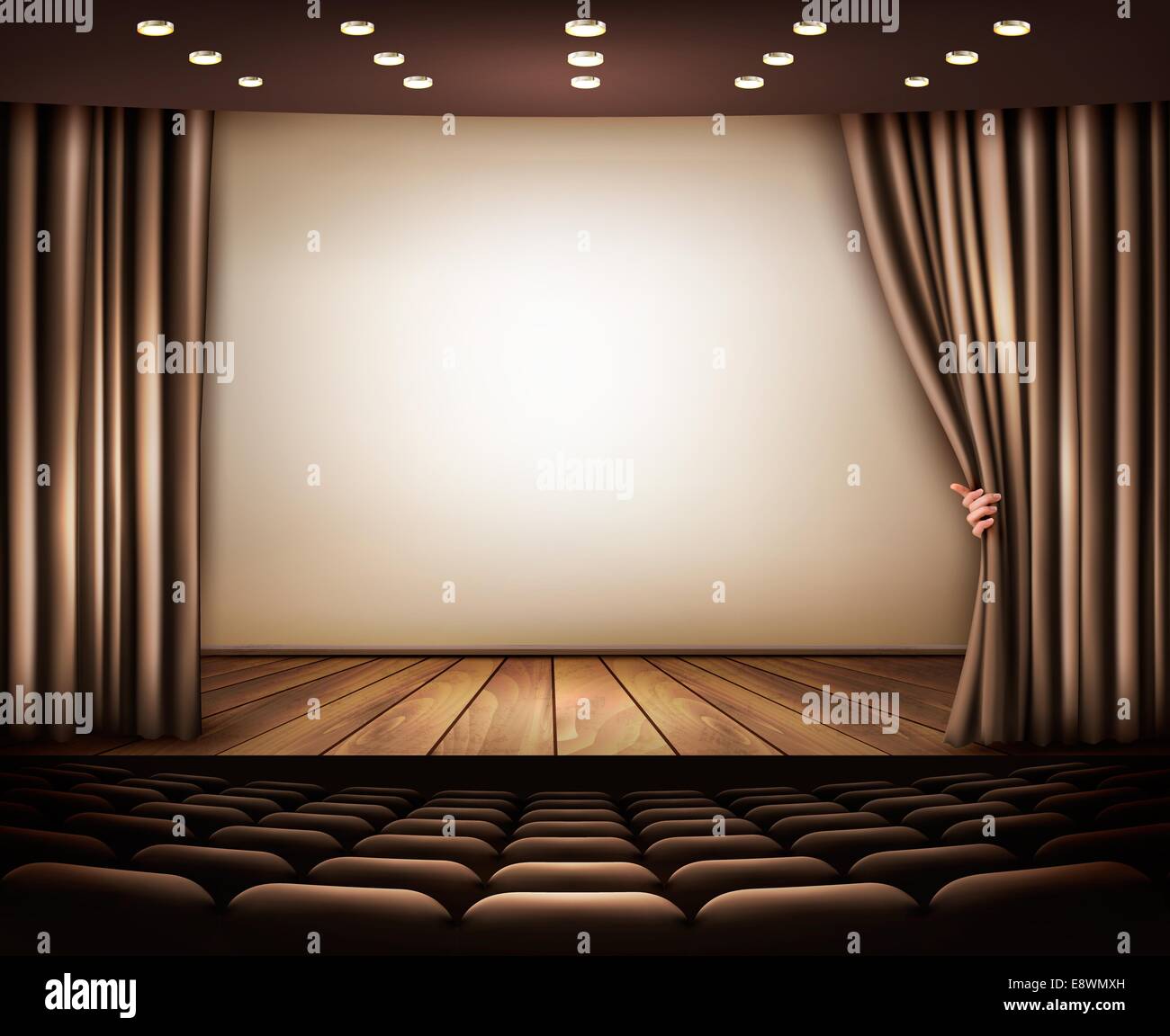 Cinema with white screen, curtain and seats. Vector Stock Photo - Alamy