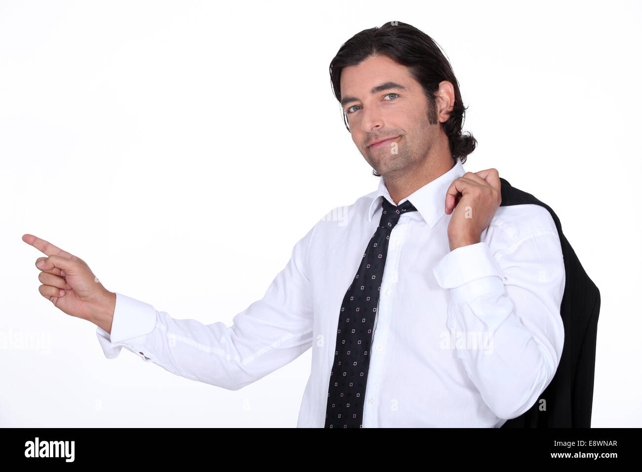brown-haired man pointing with finger Stock Photo - Alamy