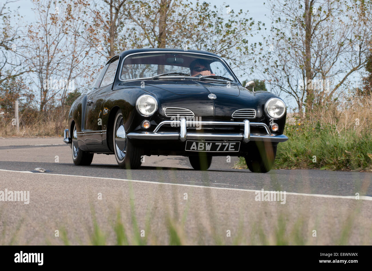Volkswagen Karmann Ghia Type 14 coupe, German classic car cornering ...