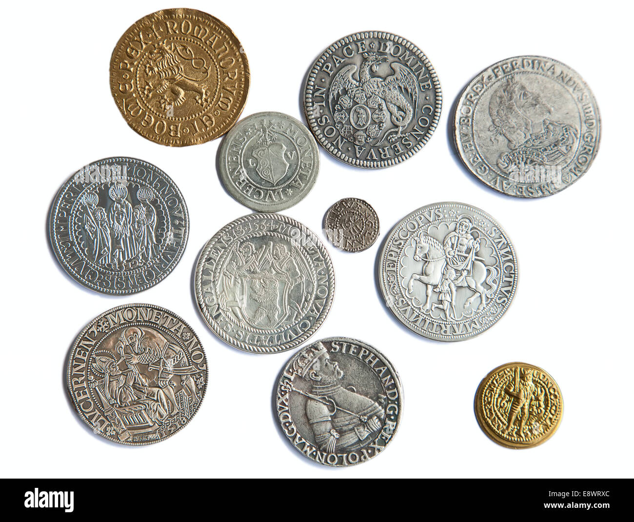 Collection of the medieval coins on the white background Stock Photo ...