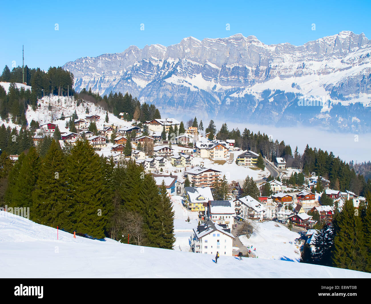 Slope on the skiing resort Flumserberg. Switzerland Stock Photo - Alamy