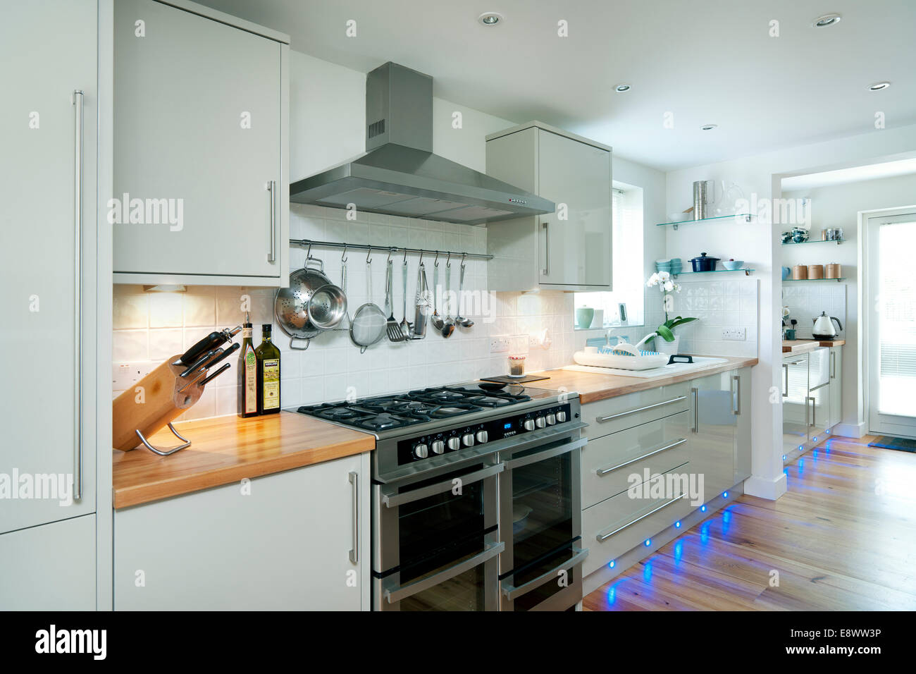 Kitchen with floor lights in water tower conversion, Dalkeith ...