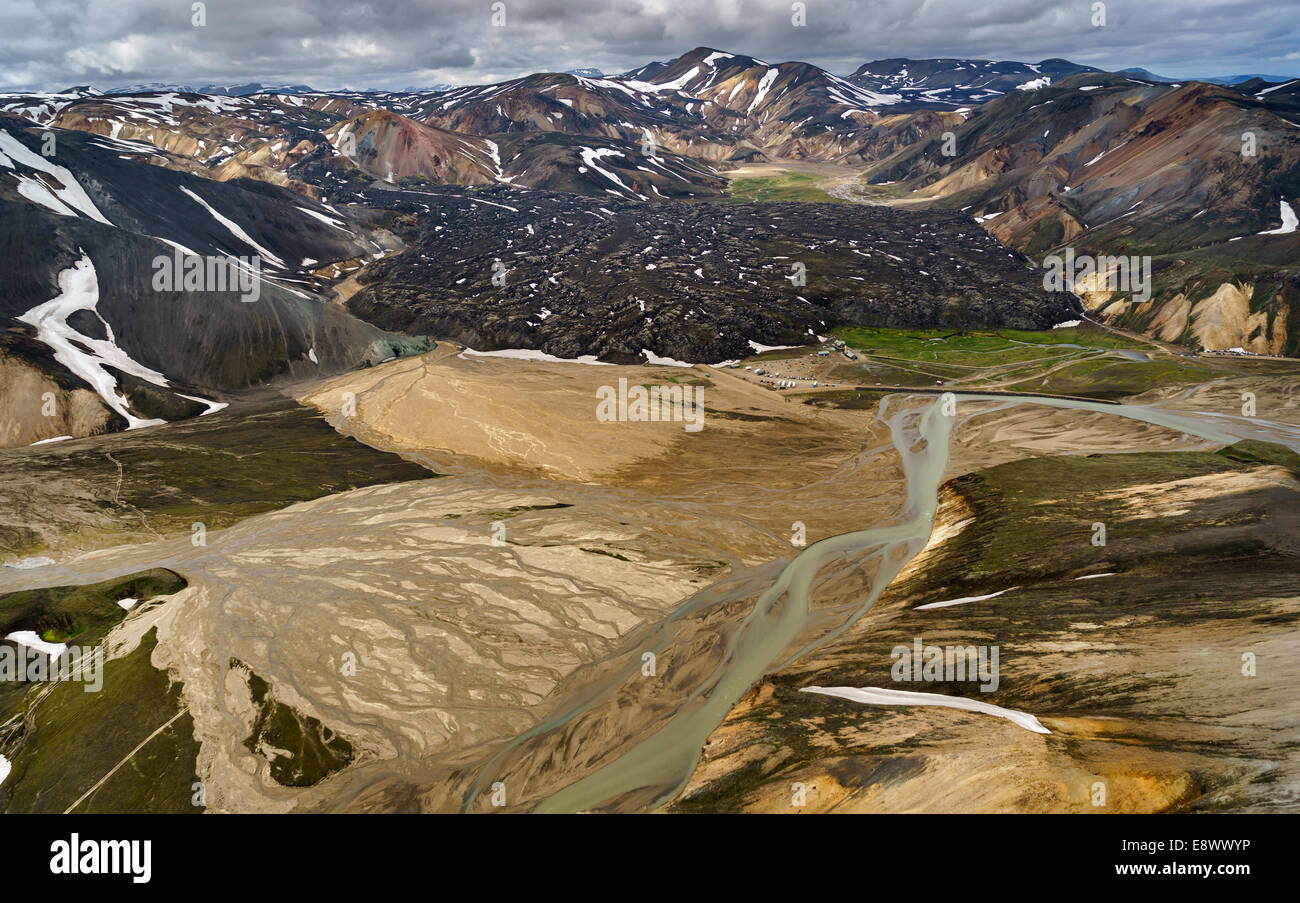 Aerial view of glacial rivers in the highlands of iceland hi-res stock ...