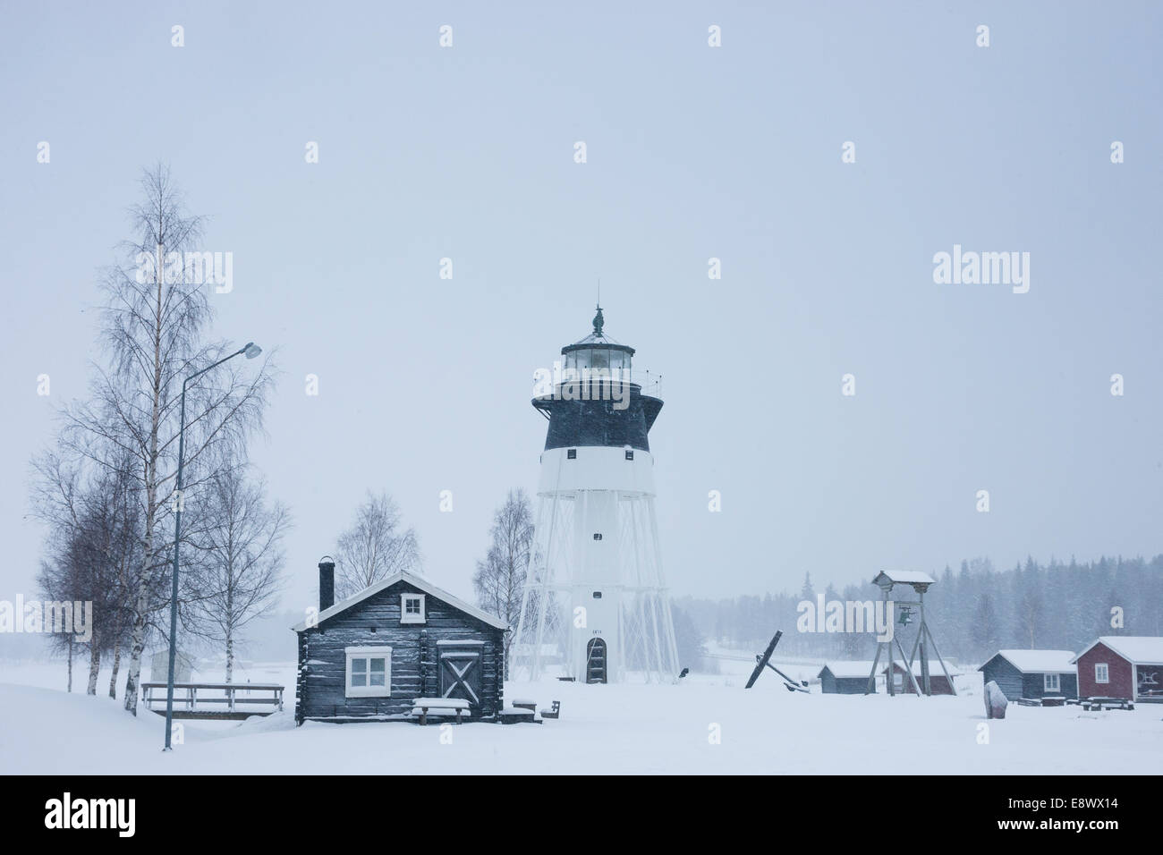 JAVRE, SWEDEN Lighthouse and traditional wooden structures Stock Photo ...