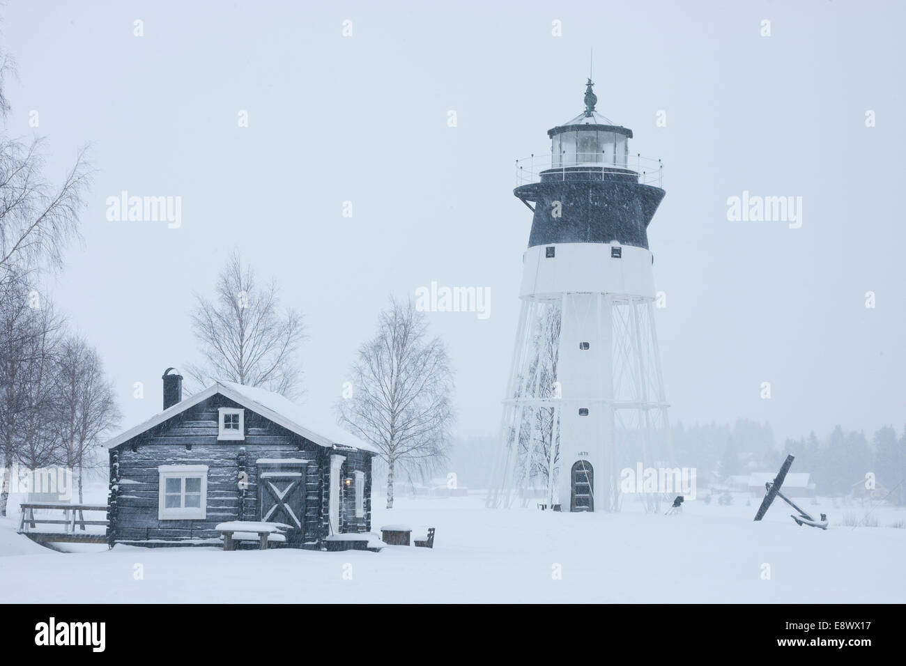 JAVRE, SWEDEN Lighthouse and traditional wooden structures Stock Photo ...