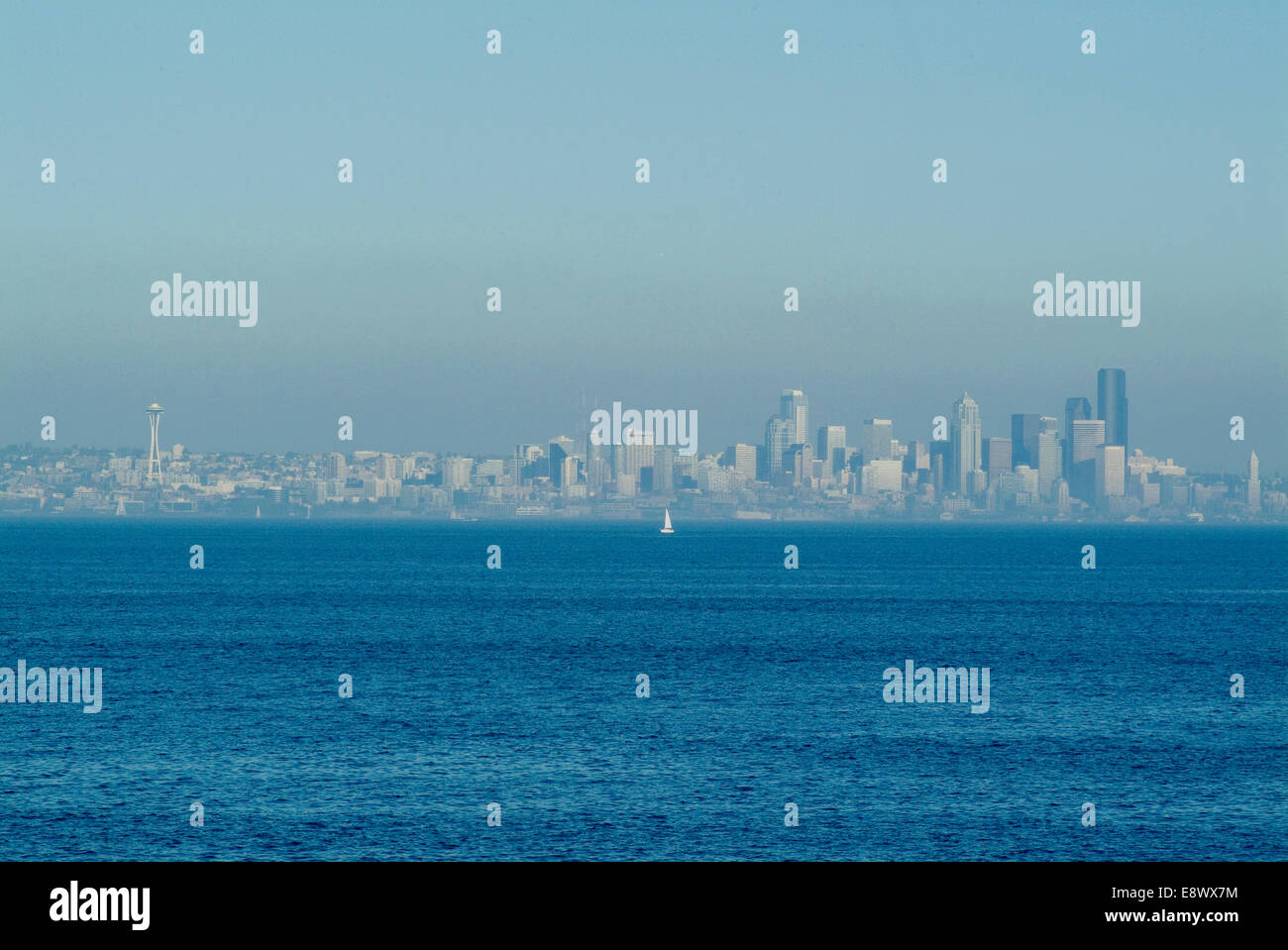 View of the Seattle skyline across the bay from the Bainbridge ferry ...