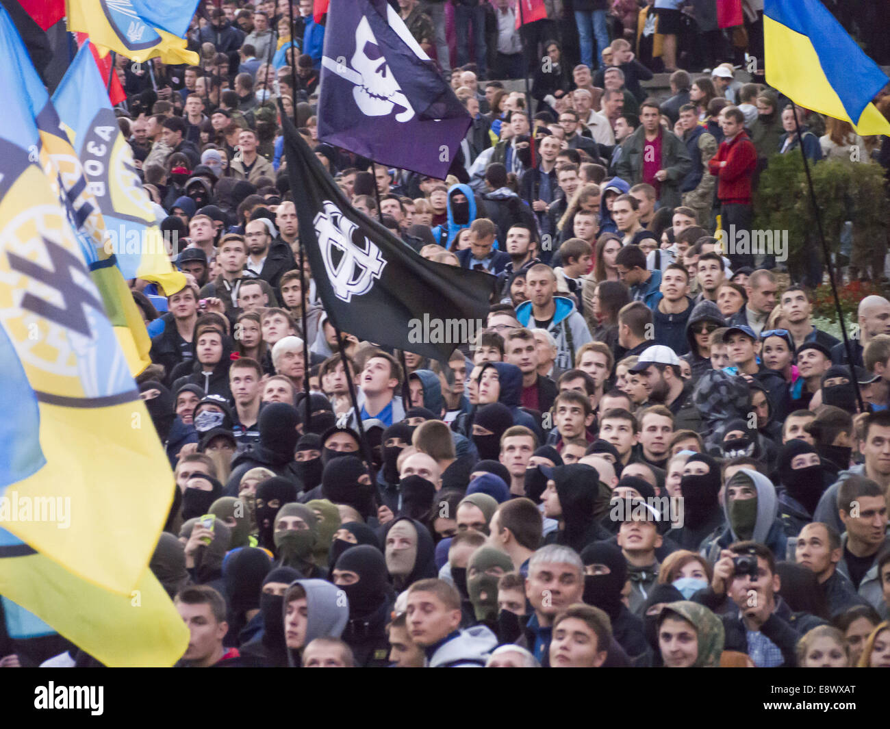 Soldiers of Azov volunteer battalion take part in a march that was ...