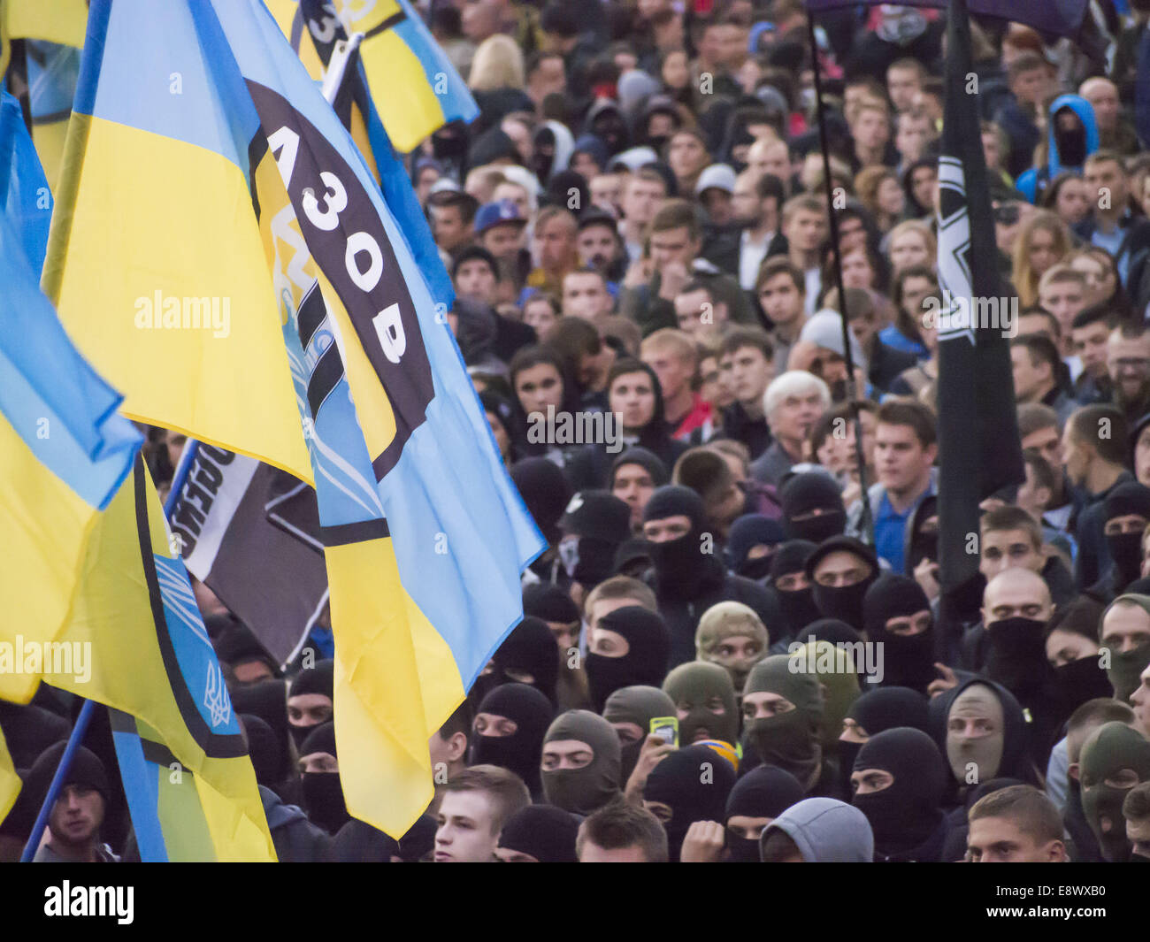 Soldiers of Azov volunteer battalion take part in a march that was ...