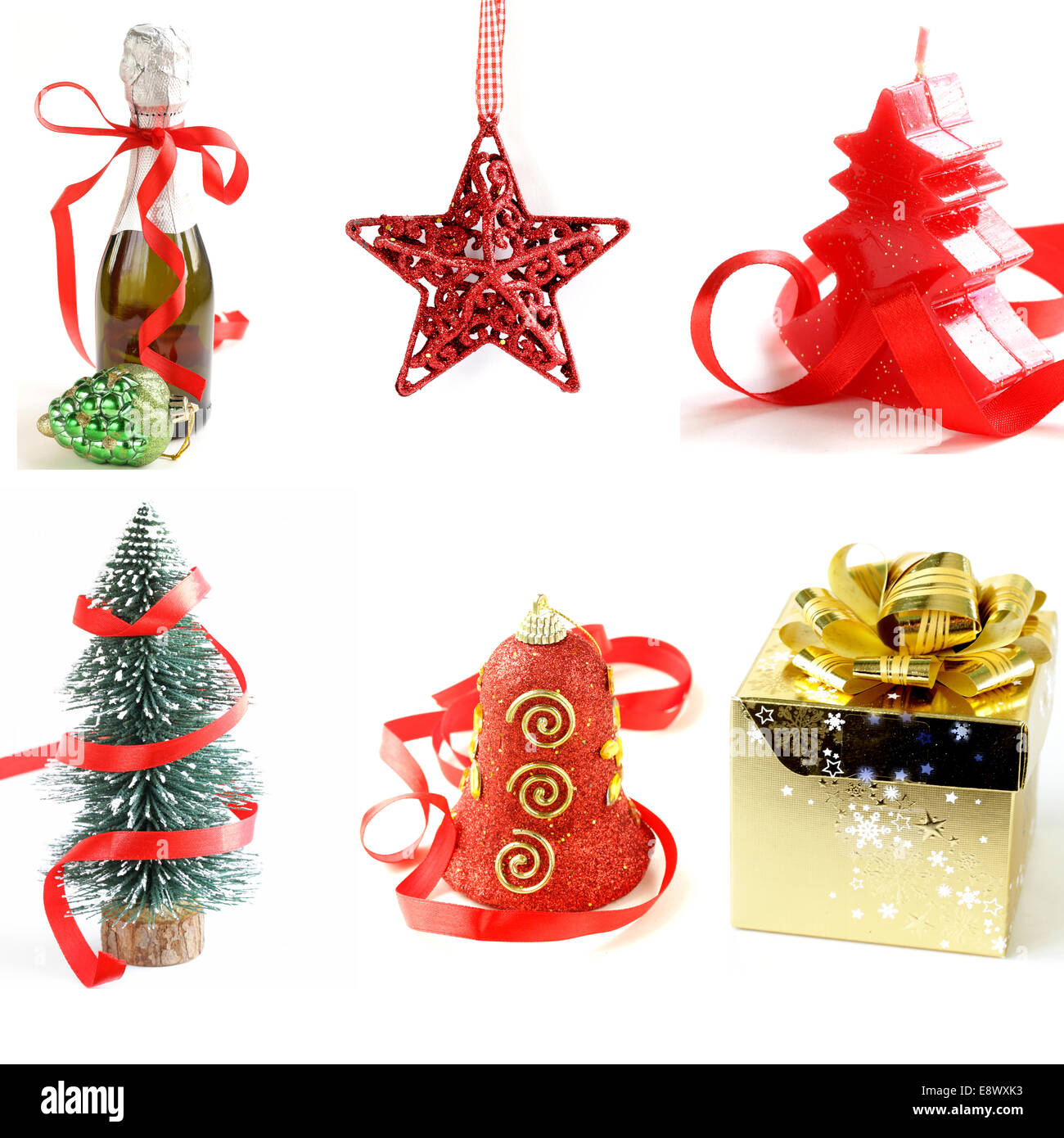 set different Christmas decorations and symbols on the white background ...