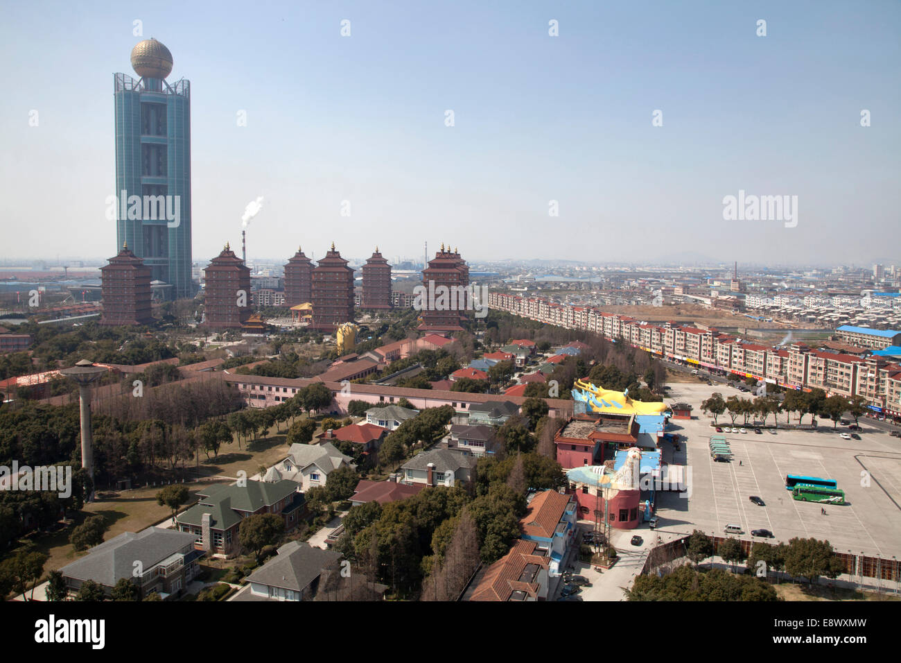 The Hanging Village of Huaxi Tower and skyline in the model socialist ...