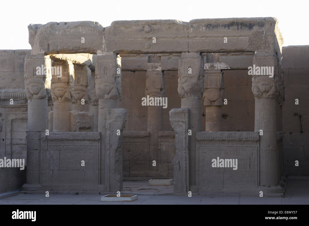 Egypt Art. Kiosk on the roof at Dendera with four Hathoric columns on ...