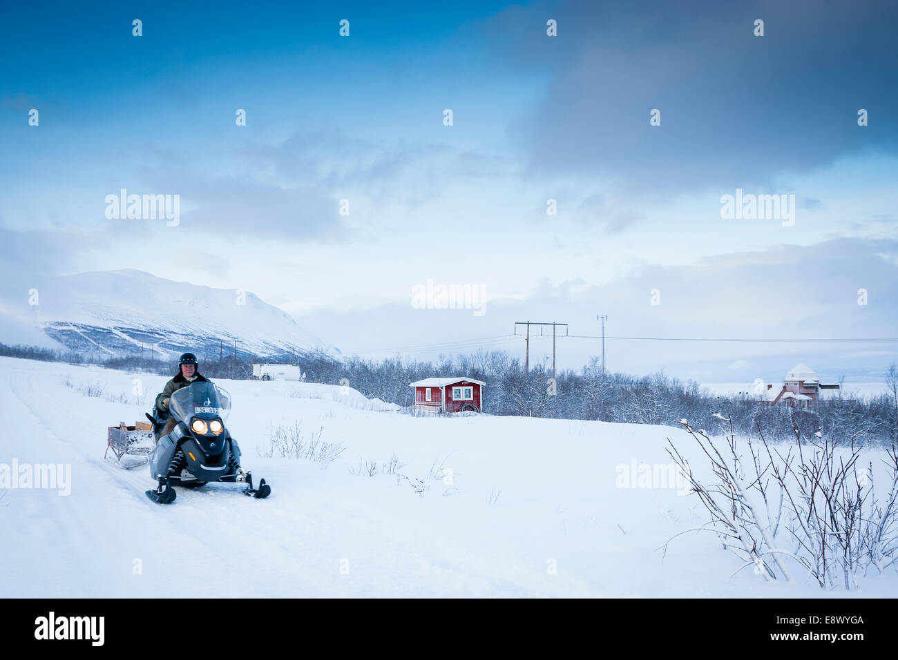 ABISKO, SWEDEN Sami hunter on snowmobile Stock Photo - Alamy