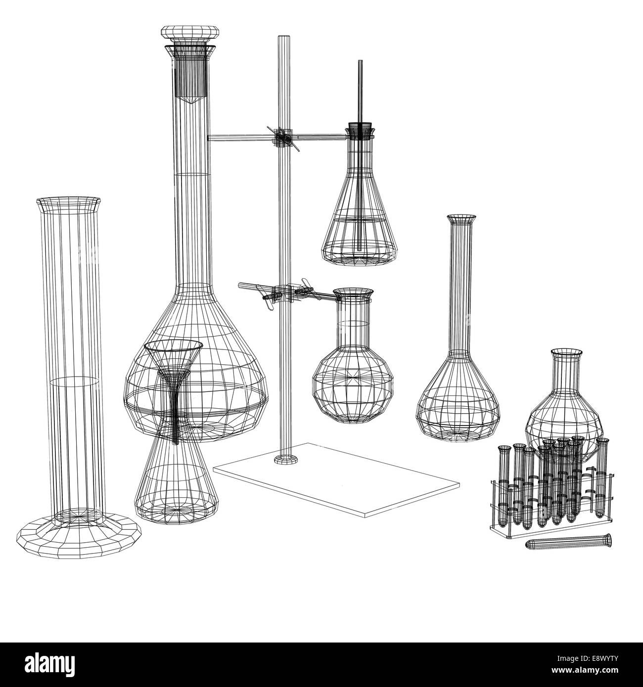 Test tubes and flasks. Wire-frame render Stock Photo - Alamy