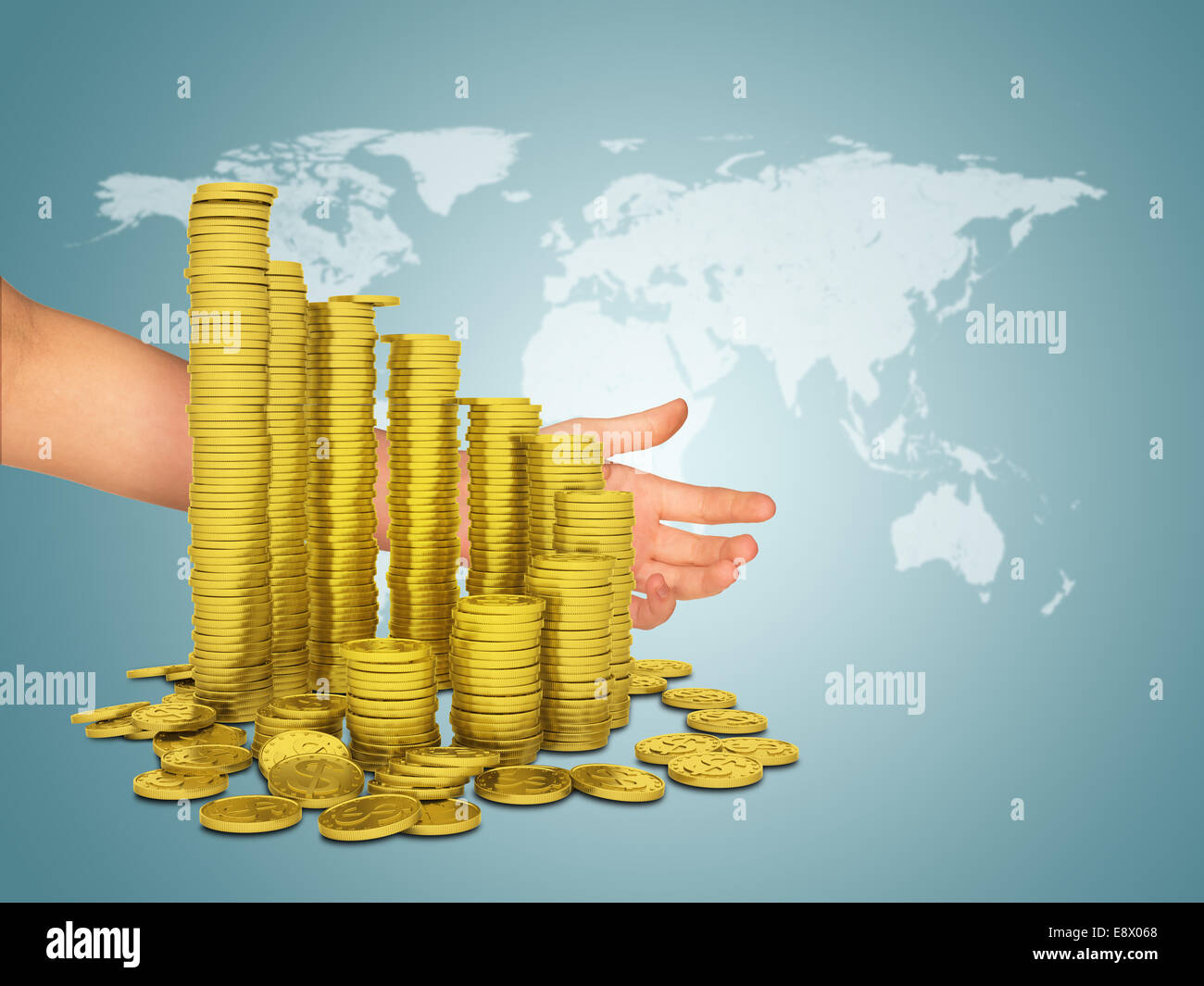 Woman hand and stack of gold dollars Stock Photo - Alamy