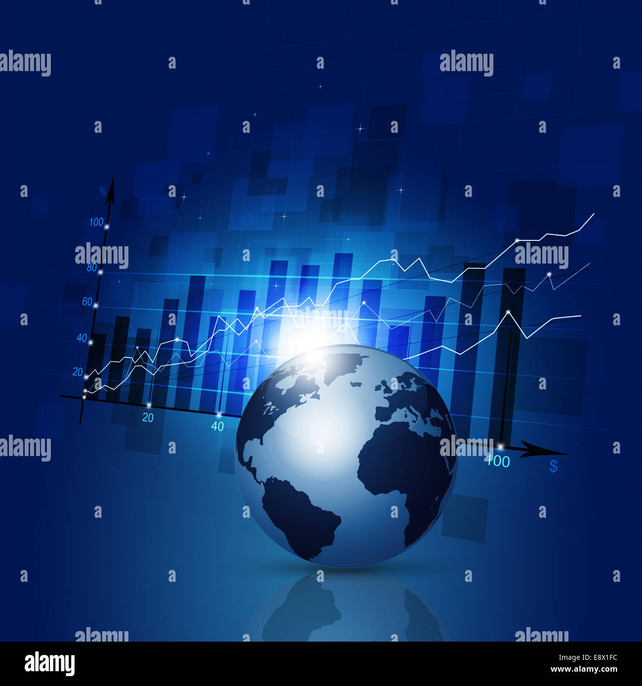 abstract finance diagram with world map blue business background Stock ...