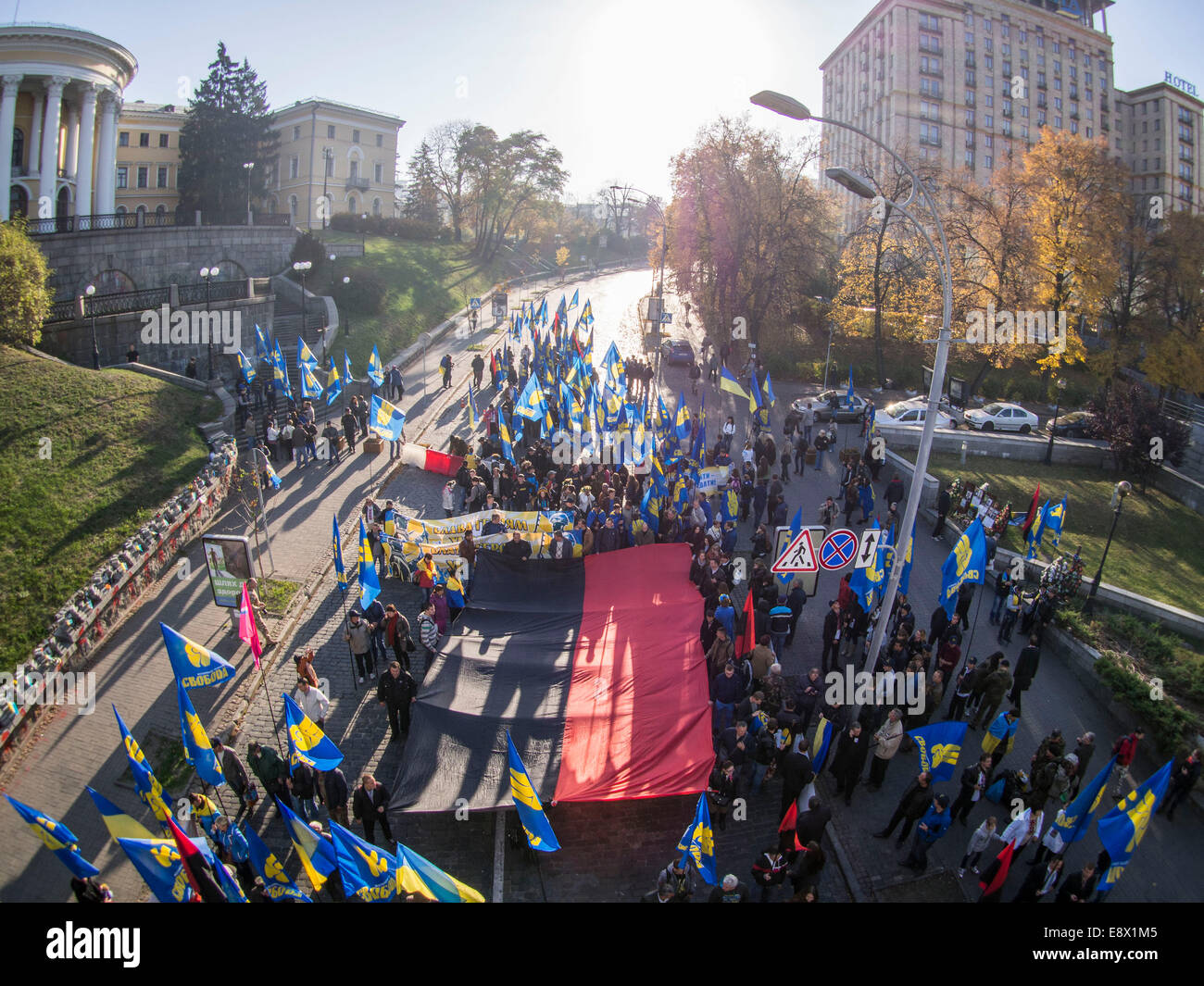 Kiev, Ukraine. 14th October, 2014. The demonstrators carried a giant ...