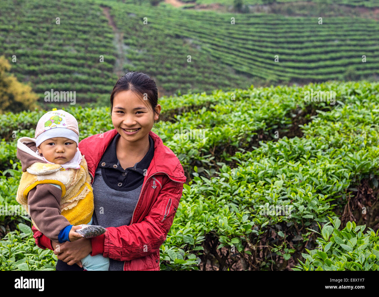 Mother and child standing in tea plantation Stock Photo - Alamy