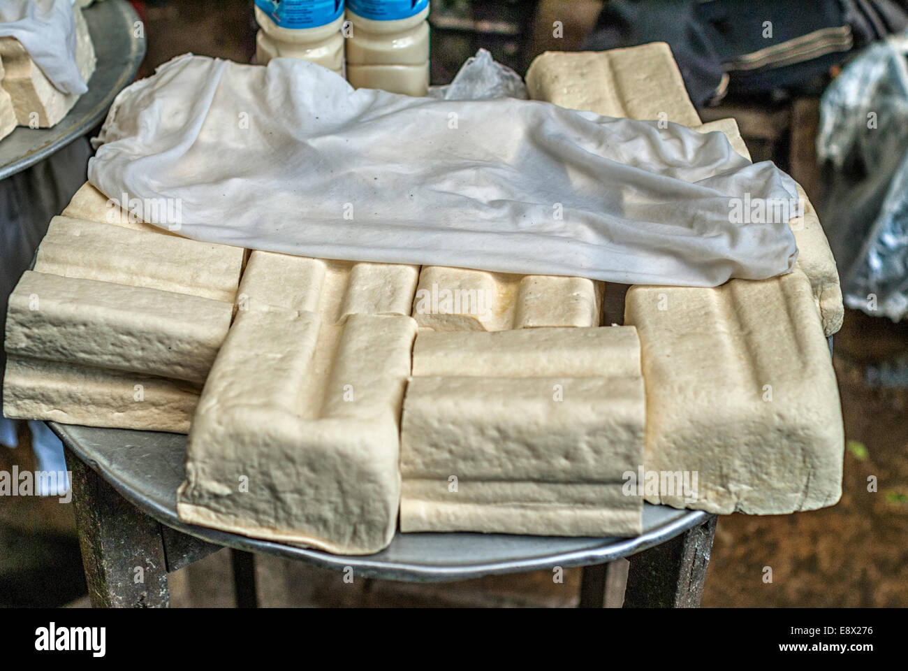 Pieces of fresh made tofu on the market in Sa Pa, Vietnam Stock Photo ...